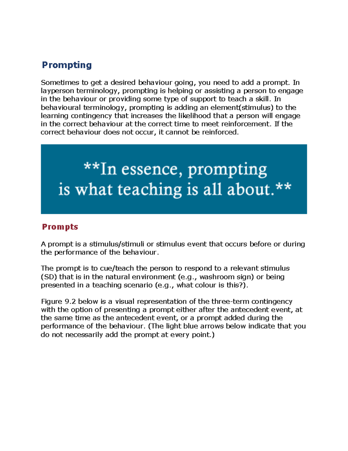 Prompting Sheet 1 - Prompting Sometimes to get a desired behaviour ...