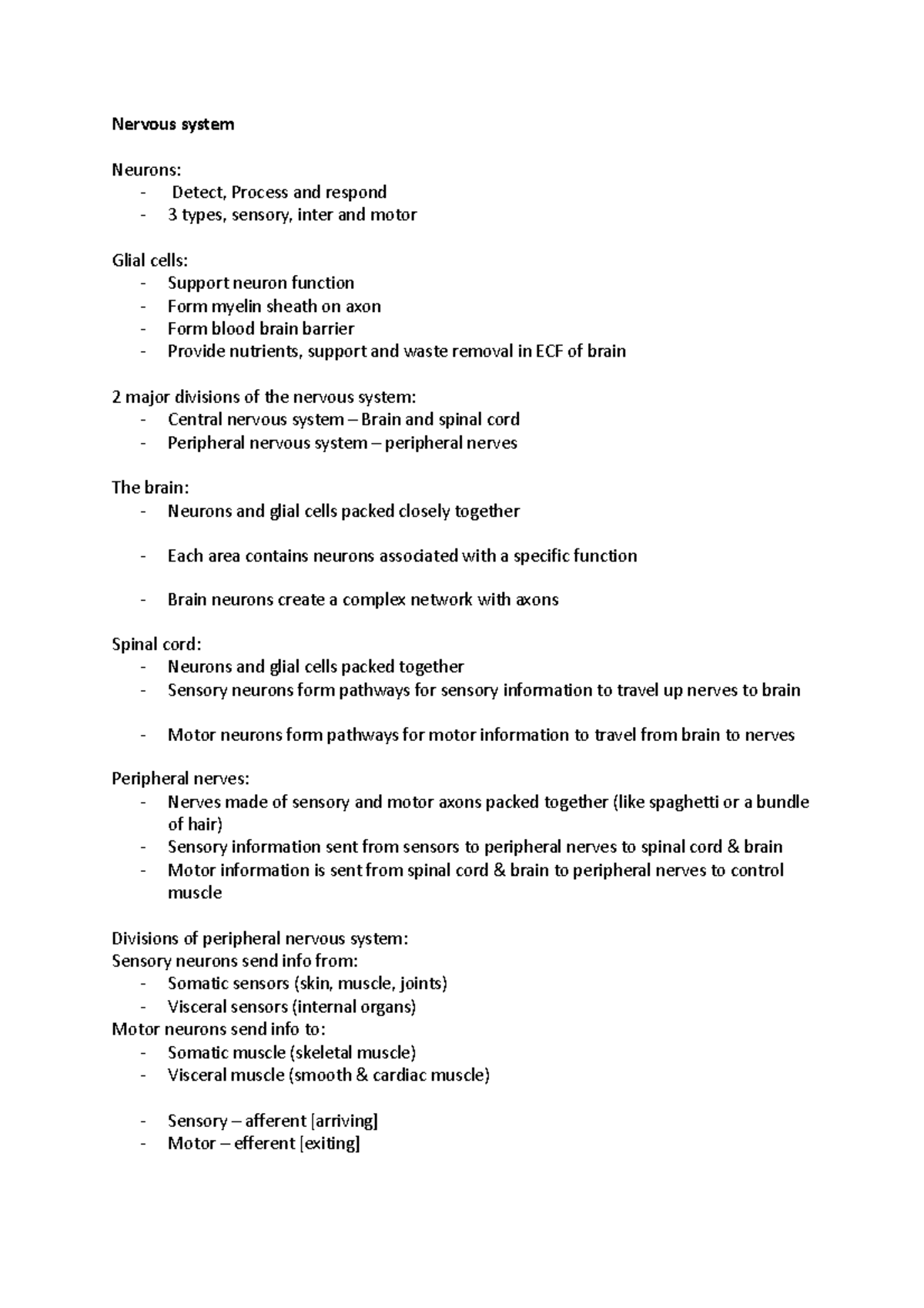 Phisiology study - Key points of some sections of the course - Nervous ...