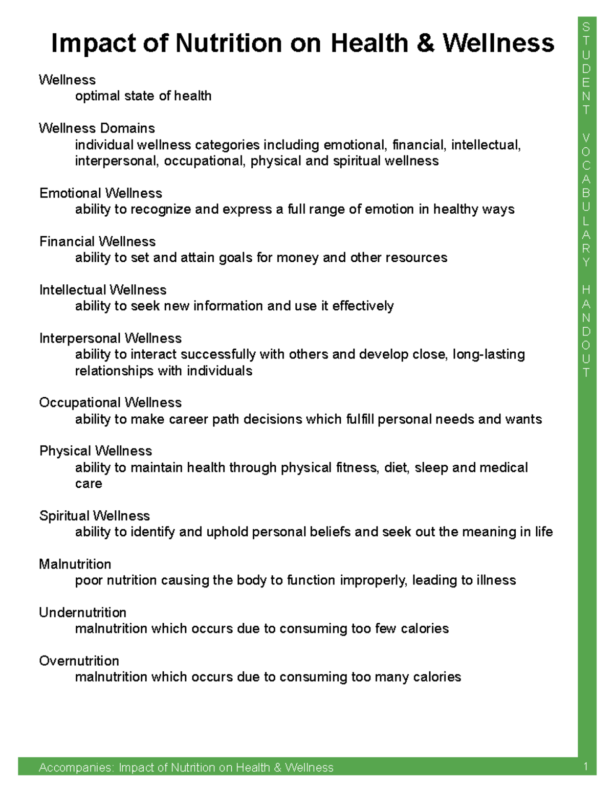 Impact+of+Nutrition+on+Health+&+Wellness+Vocabulary+Handout - S T U D E ...