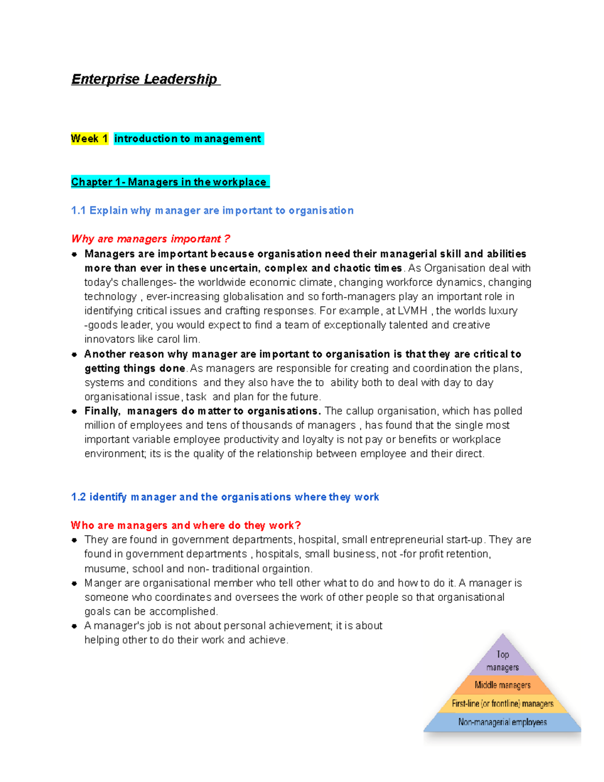 Notes Enterprise Leadership - Enterprise Leadership Week 1 introduction ...