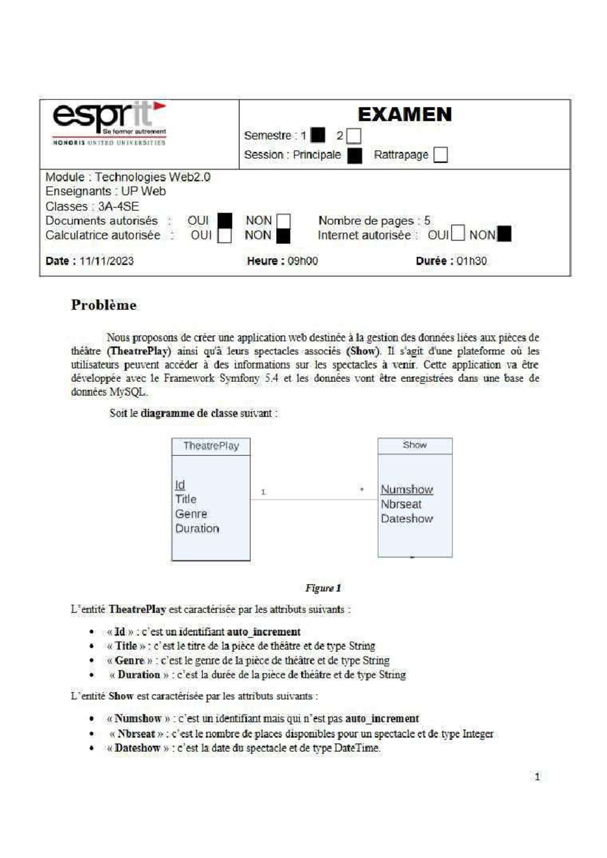 exam technologies_web - esprit EXAMEN Se former autrement Semestre 1 2 ...