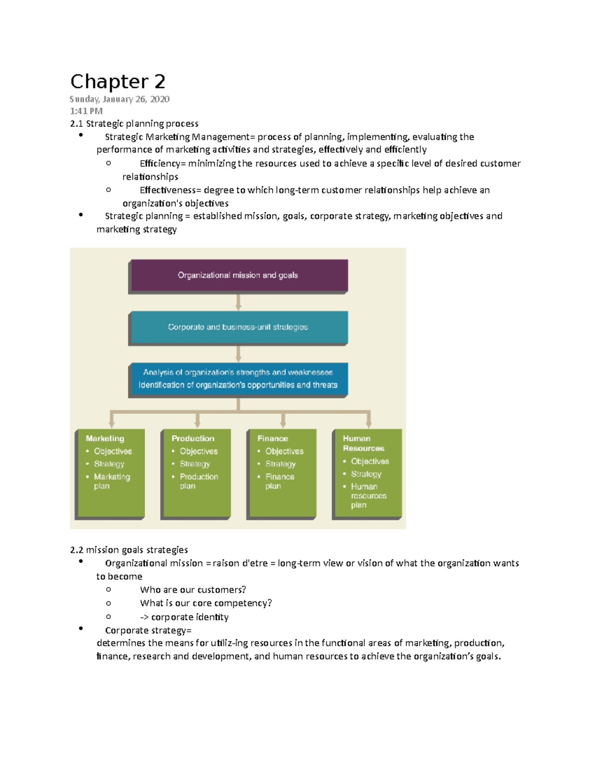 Chapter 2 Marketing Strategy- Lecture notes 1-2 - Chapter 2 Sunday ...