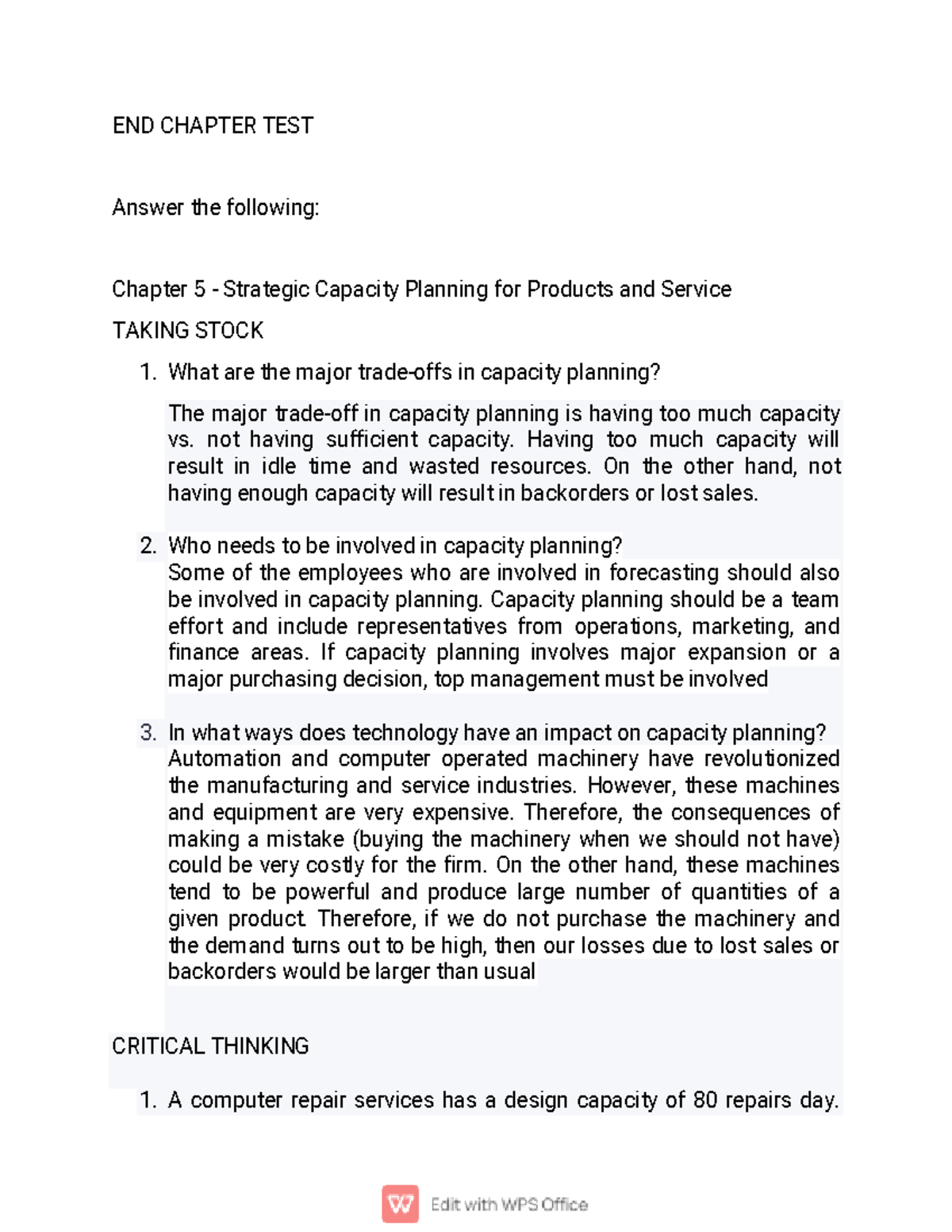 End of Chapter test 56 - Mandatory assignment - END CHAPTER TEST Answer ...