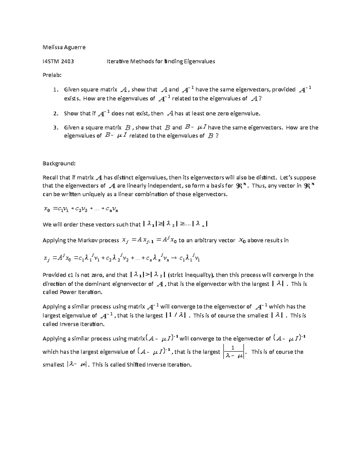 Power iteration lab - Melissa Aguerre I4STM 2403 Iterative Methods for ...