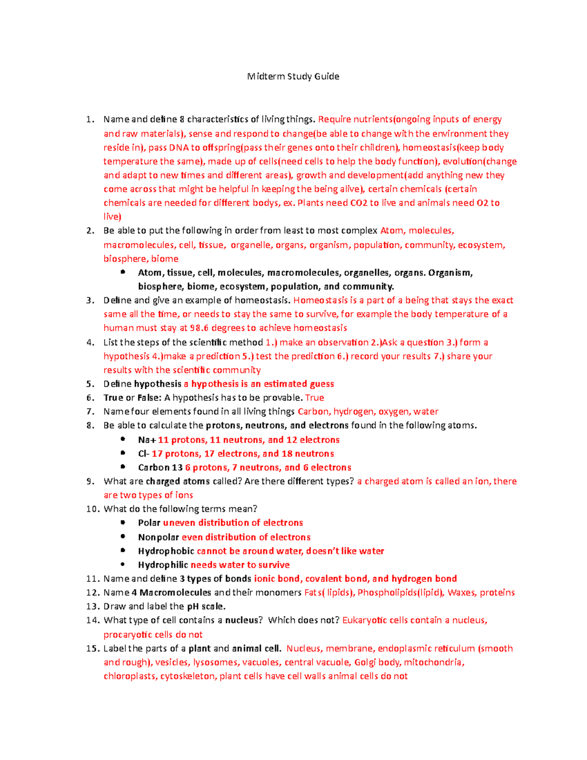 Midterm Study Guide - Midterm Study Guide Name and define 8 ...