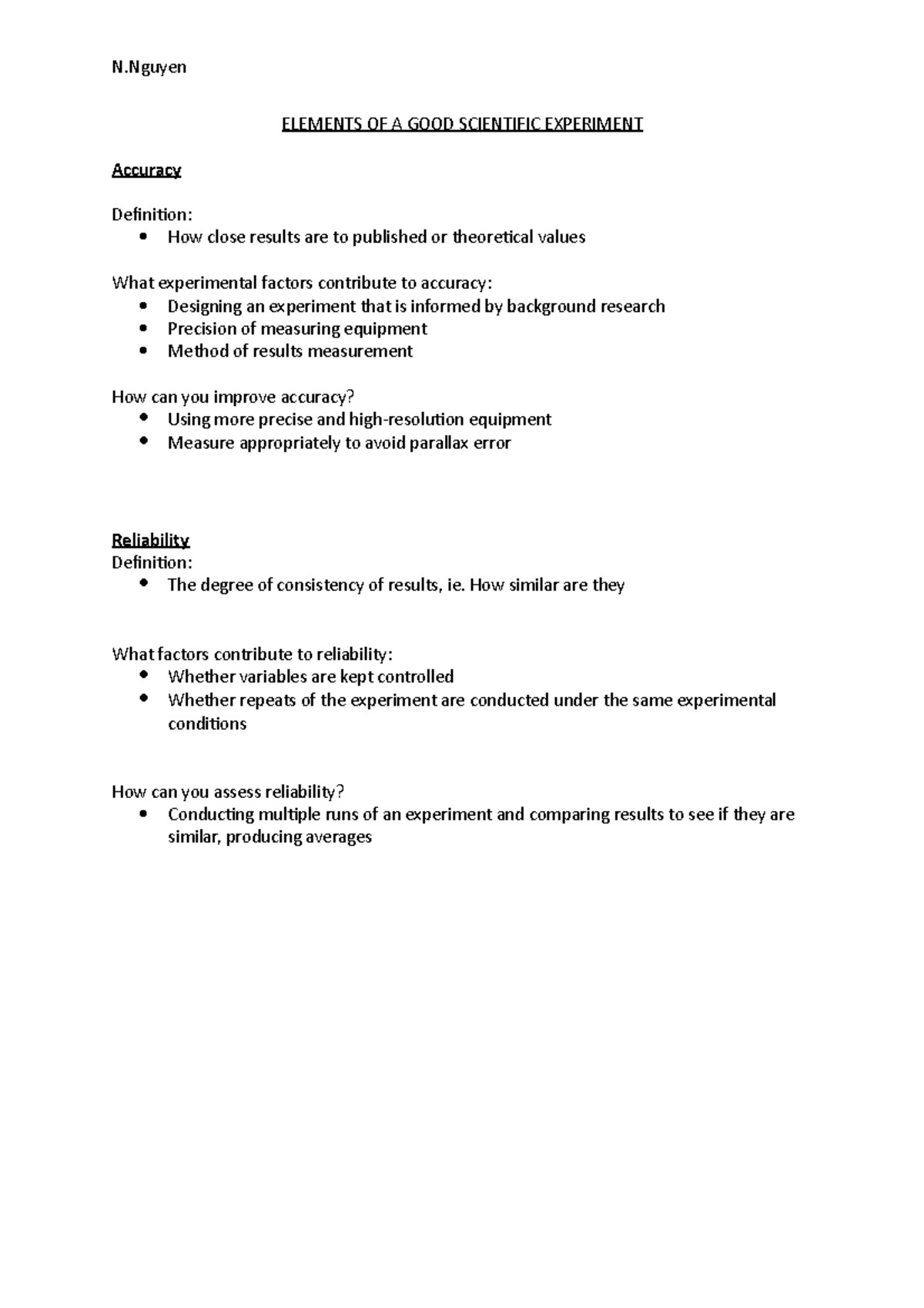 Accuracy, Reliability, Validity - ELEMENTS OF A GOOD SCIENTIFIC ...