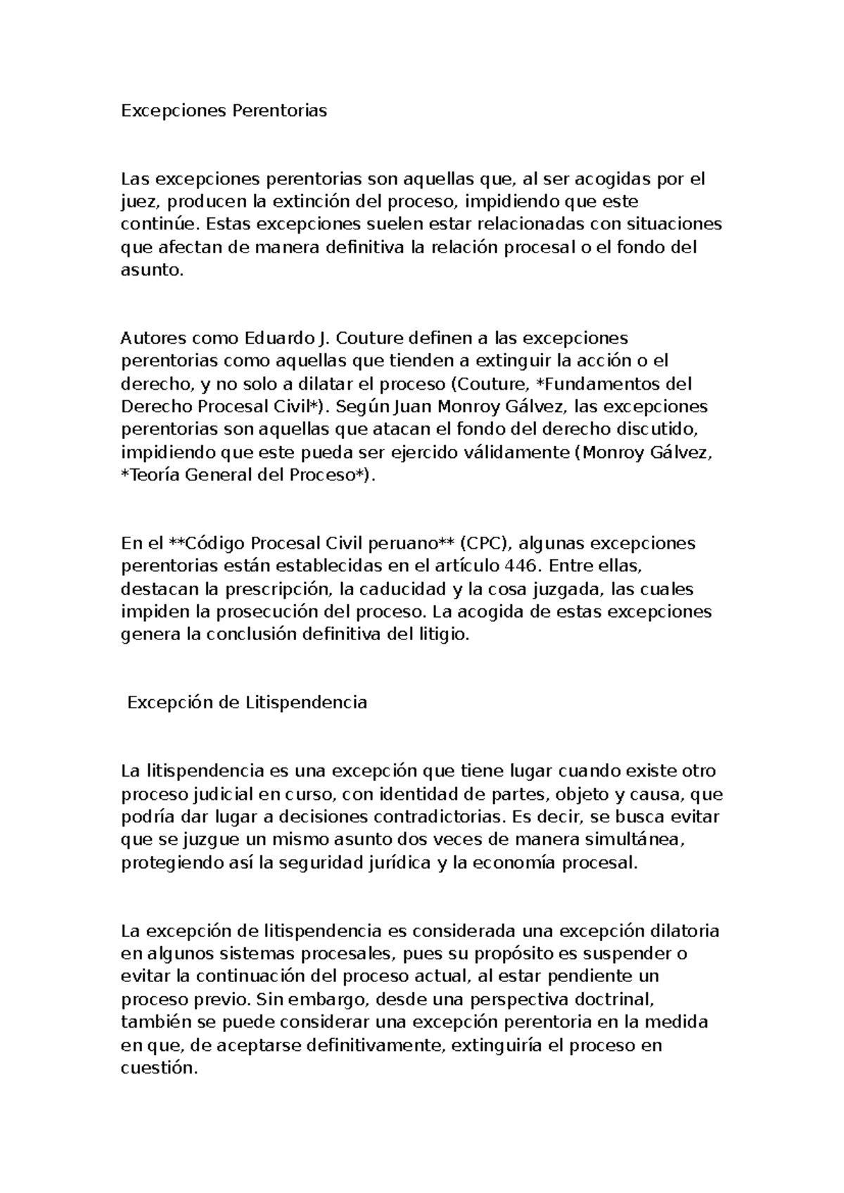 Perentorio - civil - Excepciones Perentorias Las excepciones ...