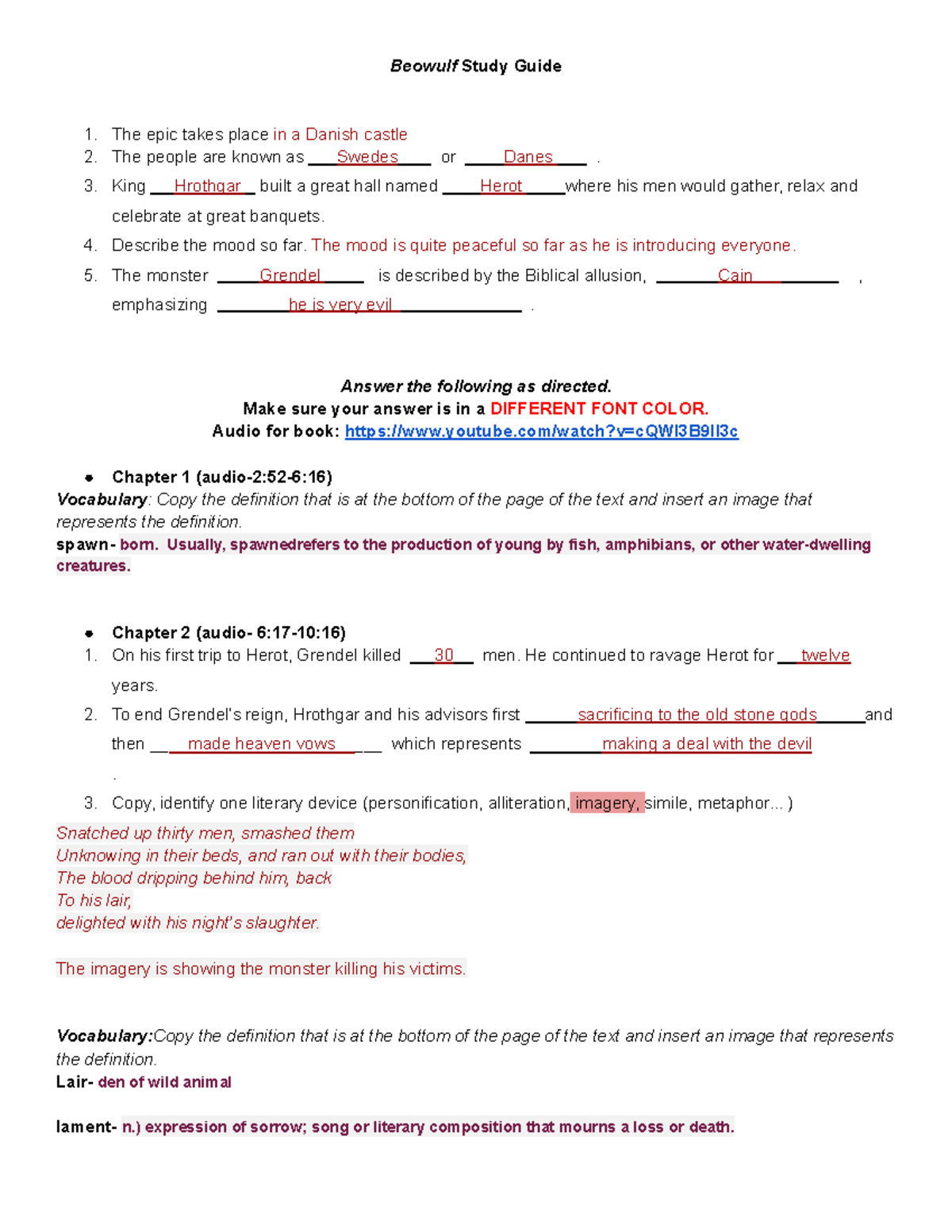Copy of Beowulf Study Guide - Beowulf Study Guide The epic takes place ...