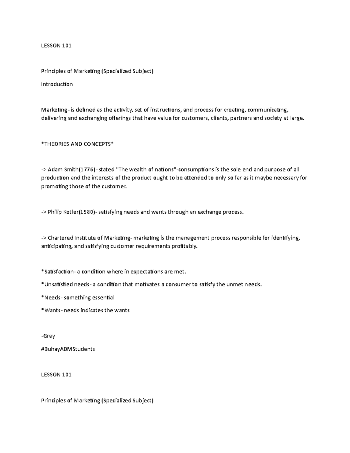 Principle OF Marketing for k-12 - LESSON 101 Principles of Marketing ...