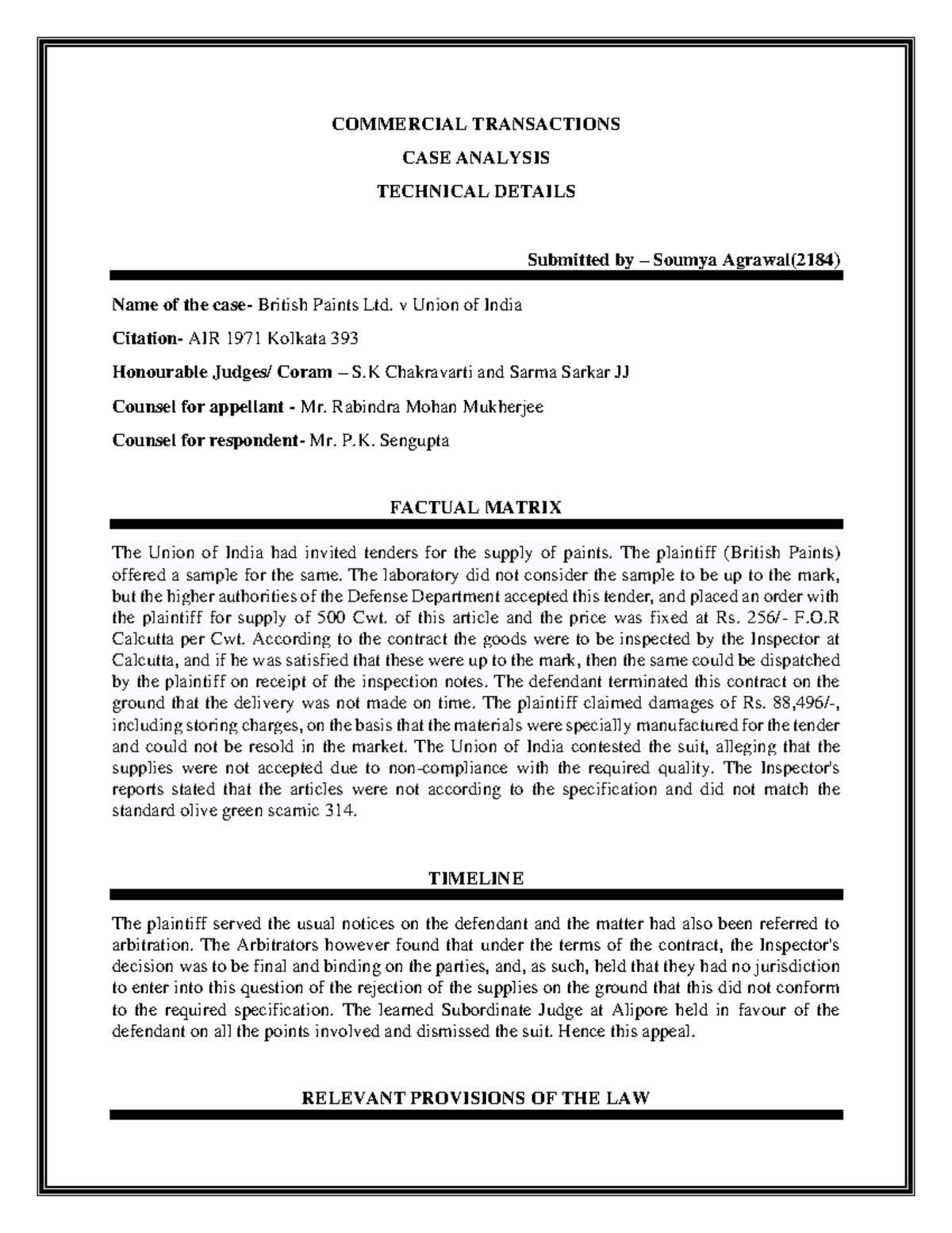 Case comment - it is a project - COMMERCIAL TRANSACTIONS CASE ANALYSIS ...