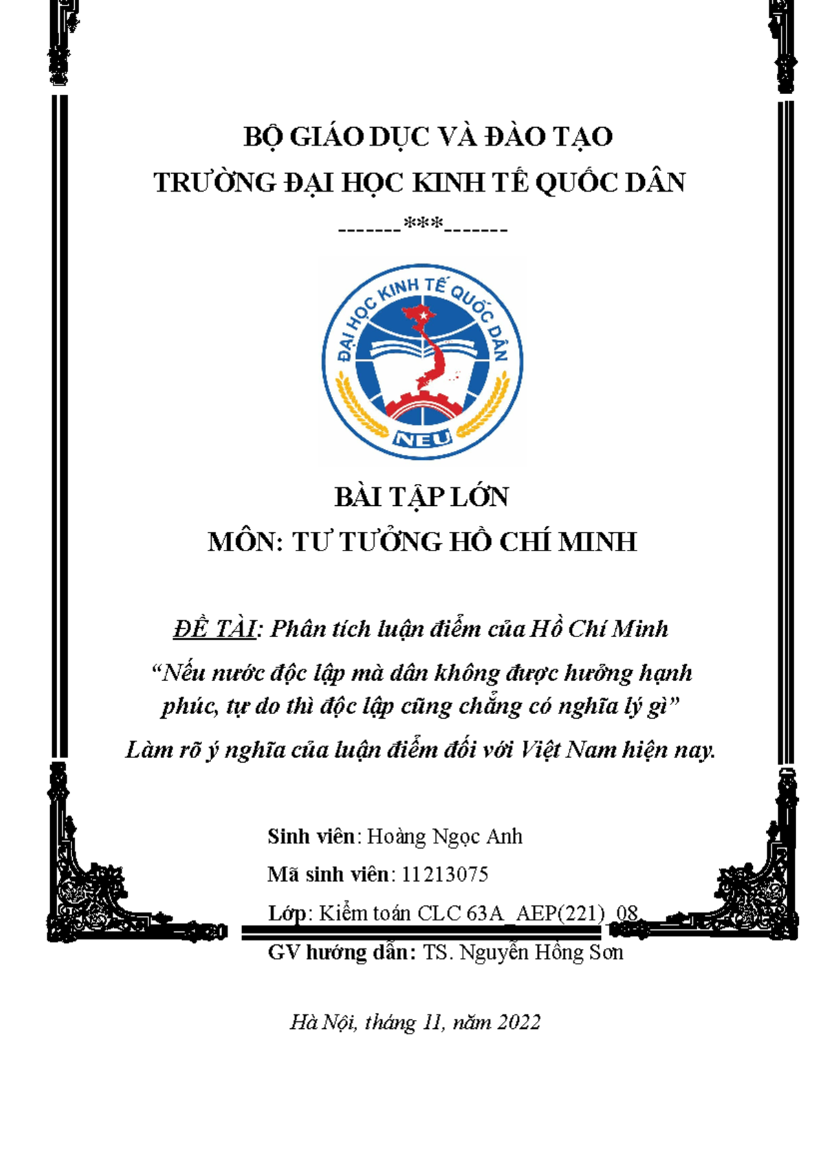 Tthcm “Nếu nước độc lập mà dân không được hưởng hạnh phúc, tự do thì ...