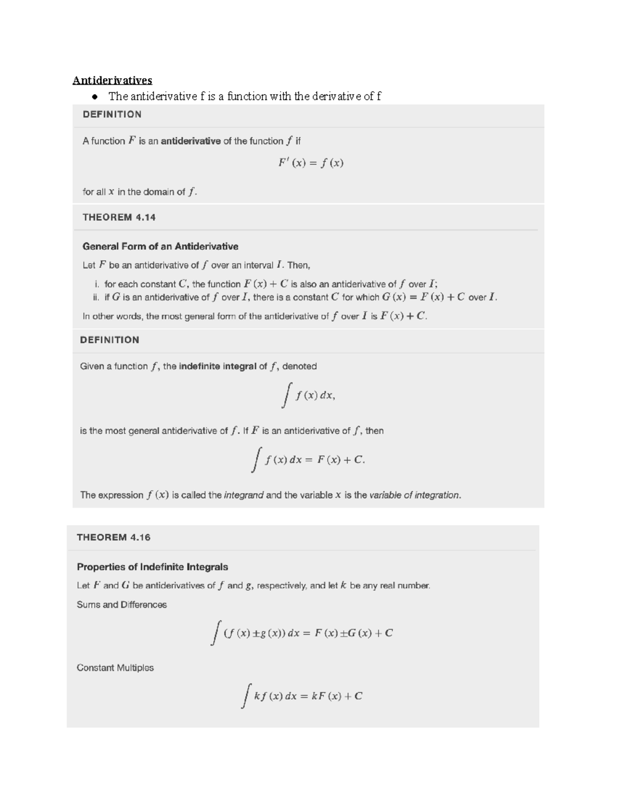 Week 12 Notes Fundamental Theorem Of Calculus Initial Value Problems Indefinite Integral