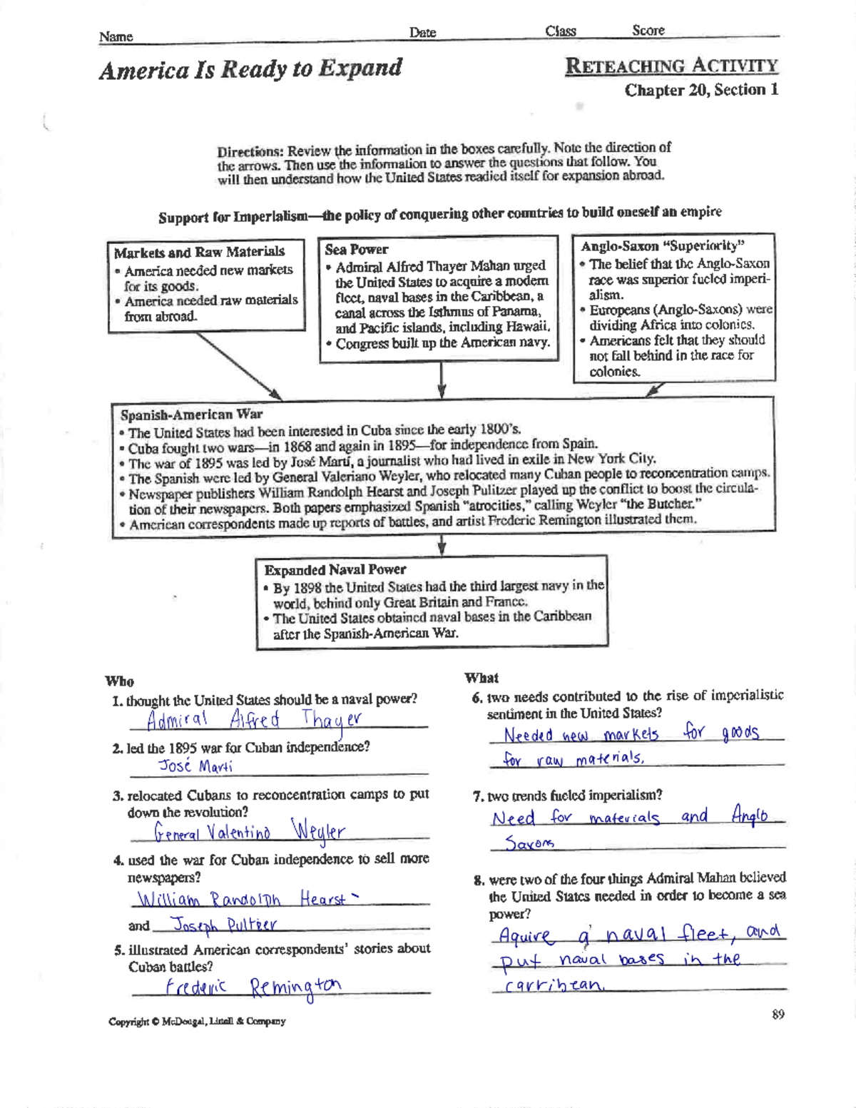 Imperialism - Hauauaua - Name Date Class Score America Is Ready to ...