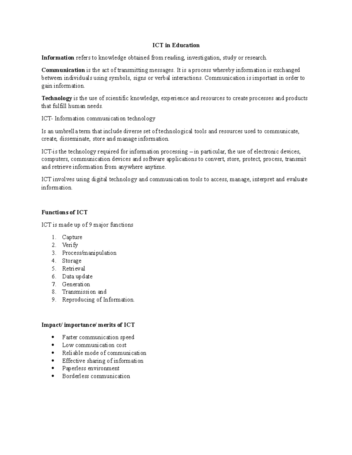 ICT in Education - Important notes for first semester teachers training ...