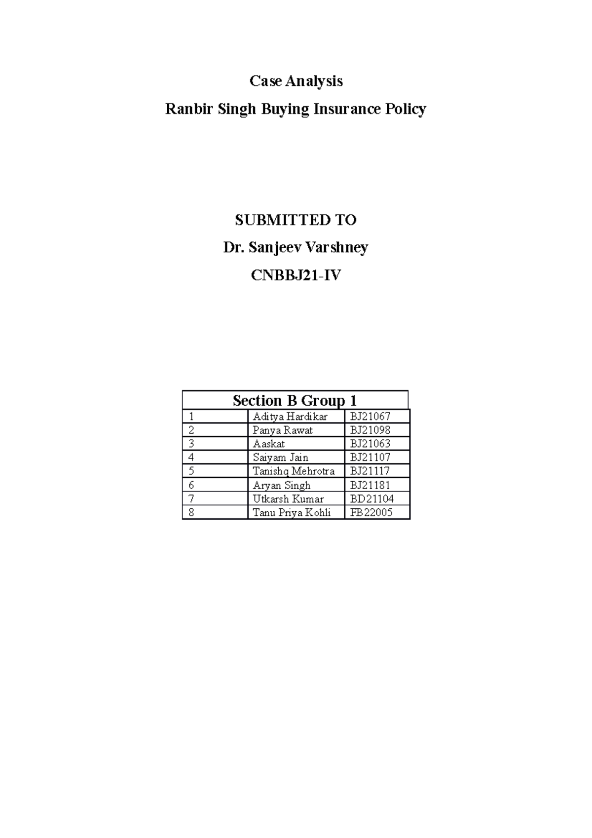 Group 1B Case 6 - Case summary - Case Analysis Ranbir Singh Buying ...