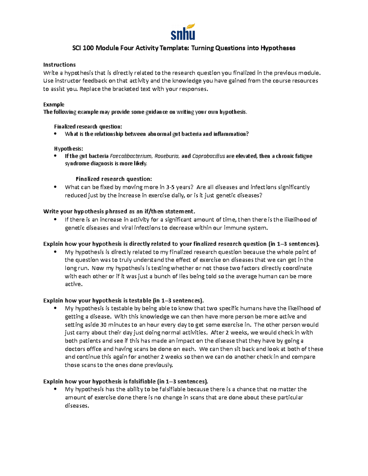 SCI 100 Module Four Activity - Use instructor feedback on that activity ...