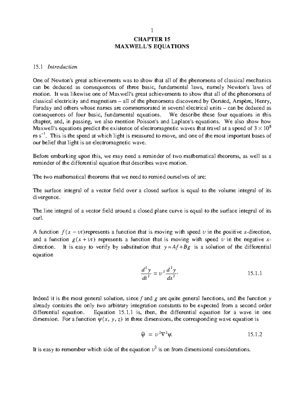 Em15 - Lectures - CHAPTER 15 MAXWELL'S EQUATIONS 15 Introduction One of ...