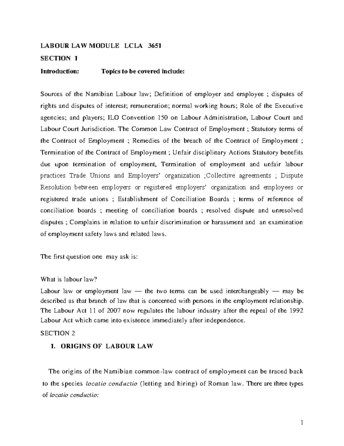Labour LAW Class Guide 2018 - Copy - LABOUR LAW MODULE LCLA 3651 ...
