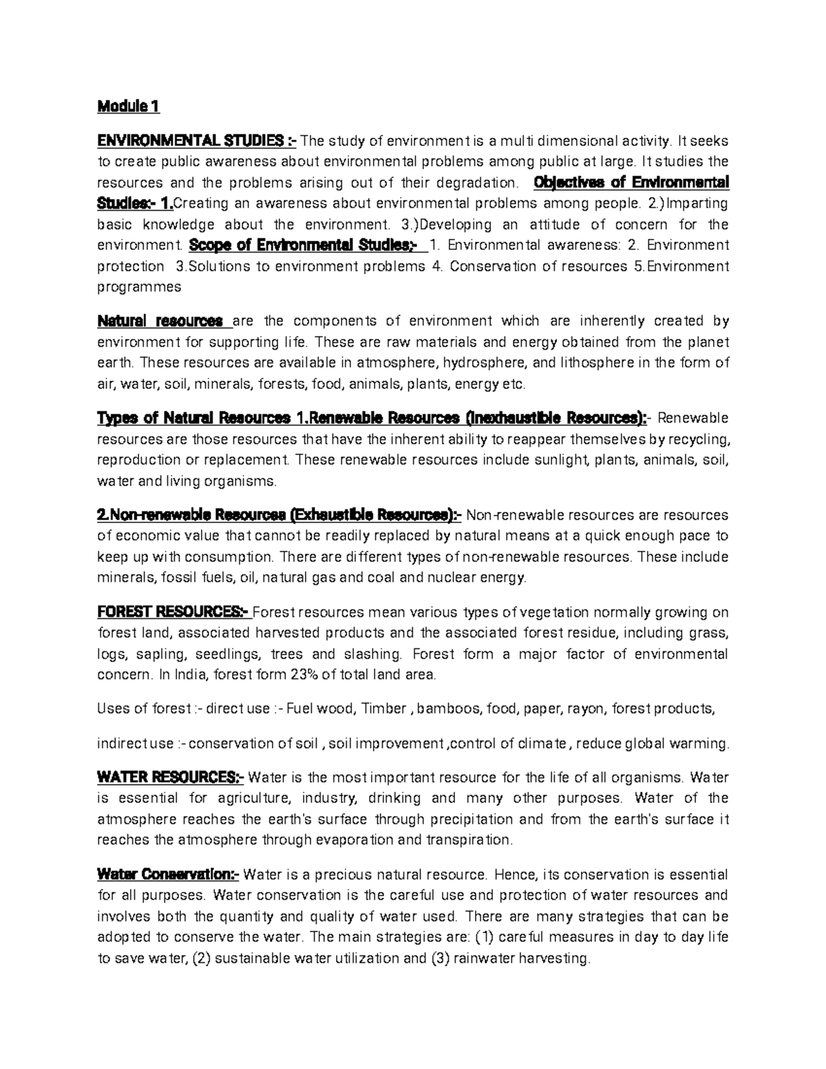 All Modules - Module 1 ENVIRONMENTAL STUDIES :- The study of ...