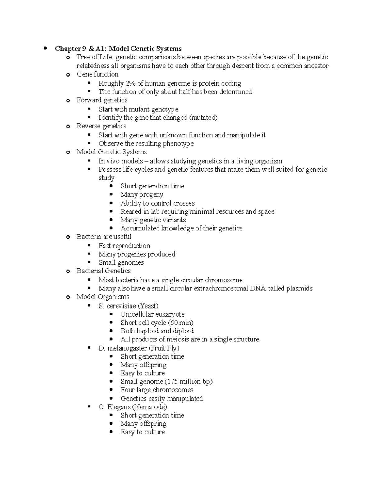 MCB 2410 Molecular Genetics - Chapter 9 & A1: Model Genetic Systems o ...