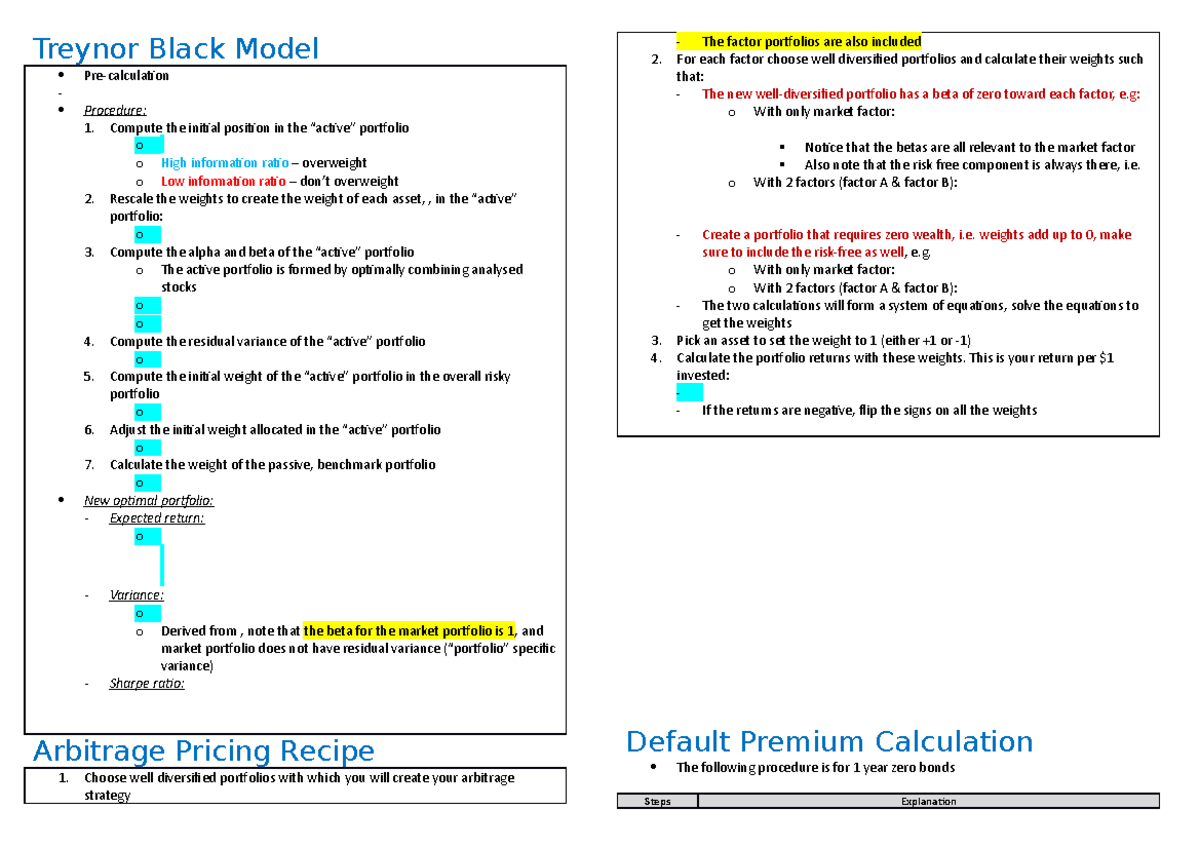 Different Procedures - Treynor Black Model Pre-calculation - Procedure ...