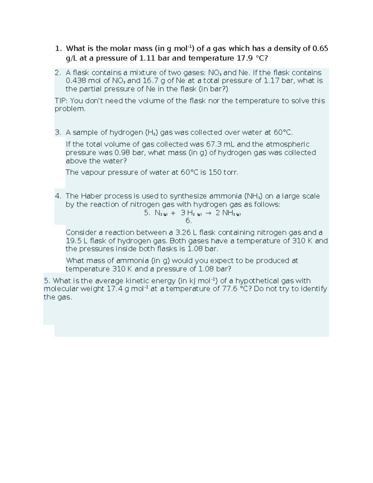 Quiz week 2 chem 1000 - Quiz two chapter 5 - What is the molar mass (in ...