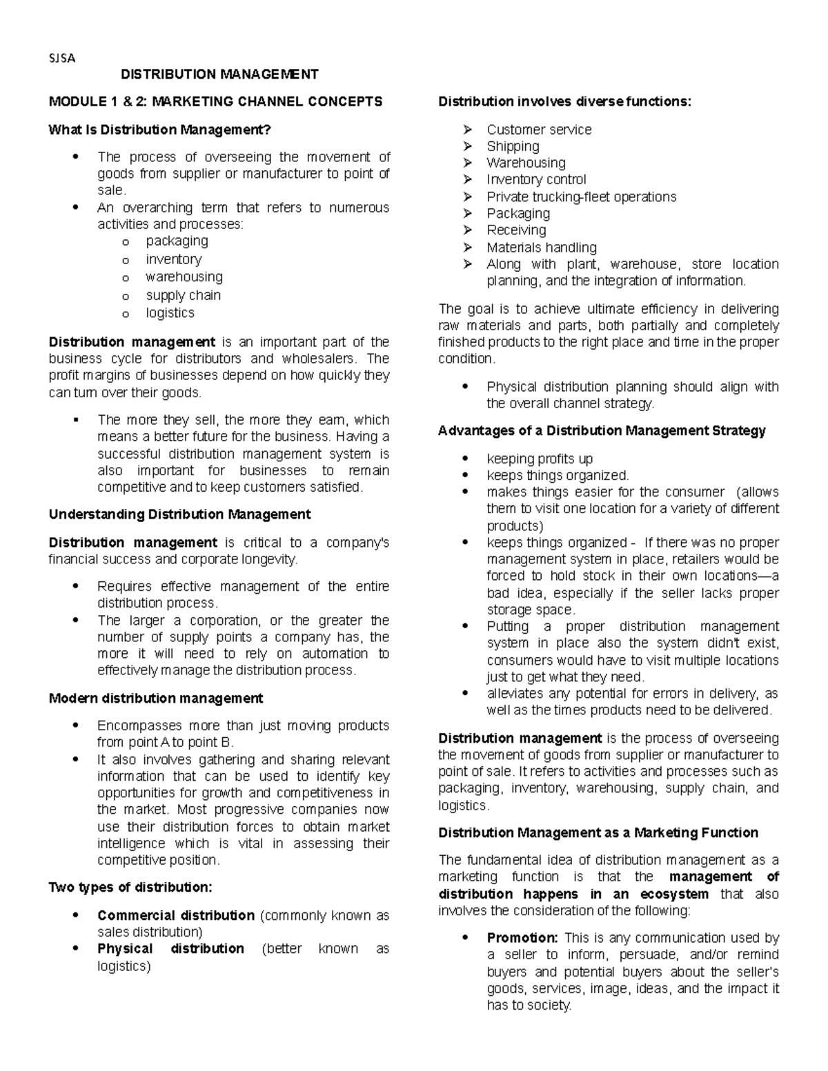 Distribution- Management- Reviewer - DISTRIBUTION MANAGEMENT MODULE 1 ...