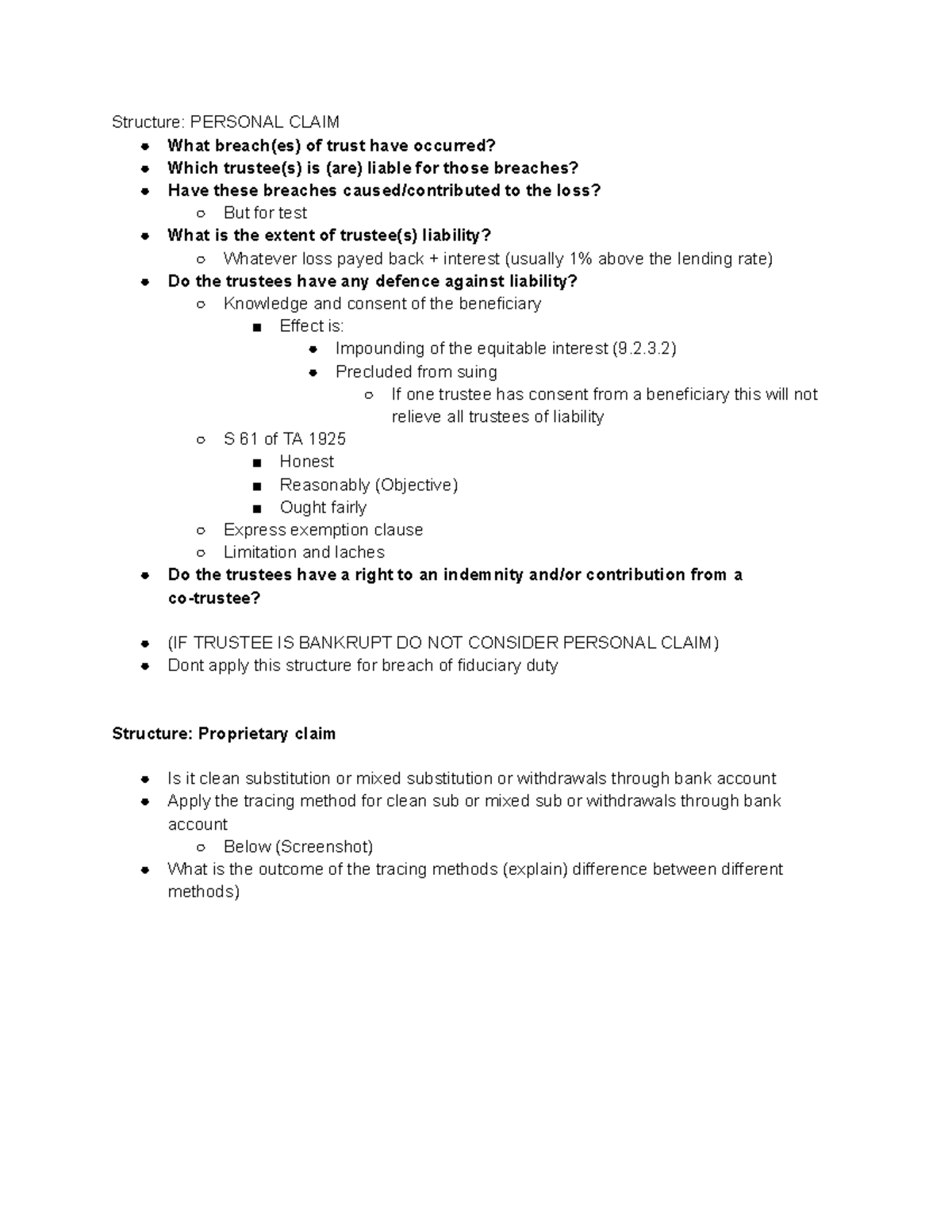 Equity WS7 - Structure: PERSONAL CLAIM What breach(es) of trust have ...