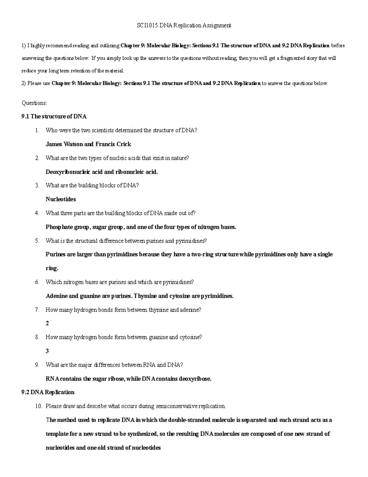 SCI1015 DNA Replication Assignment - If you simply look up the answers ...