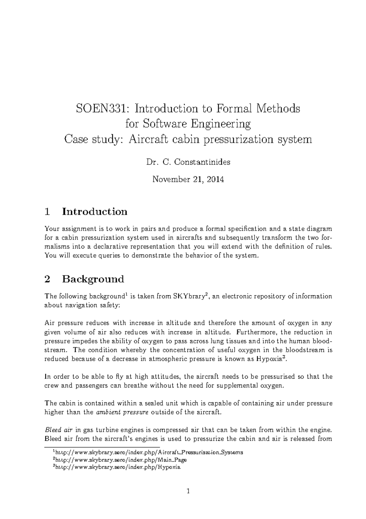 Aircraft cabin pressurization system problem - SOEN331: Introduction to Formal Methods for ...