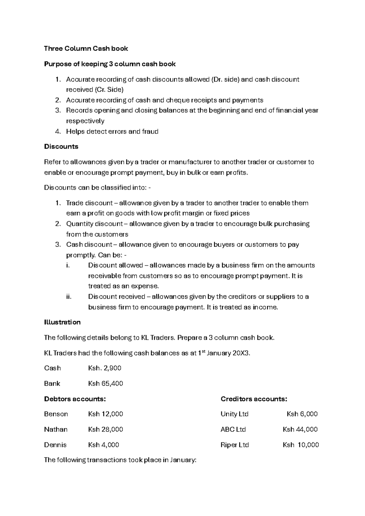 BAC 2112 - Fundamentals of Accounting I Week 4 - Three Column Cash book ...