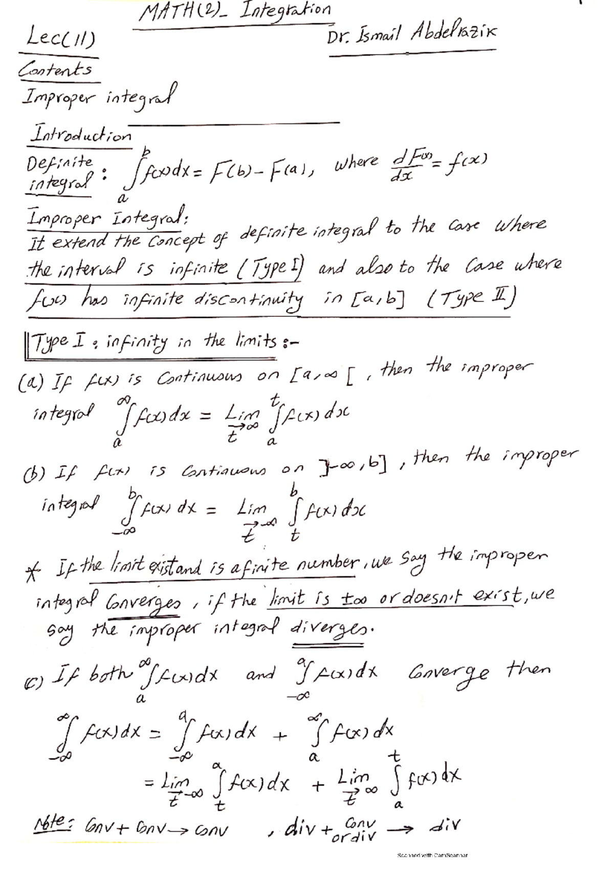 Dr. Ismail Abdelrazik Lec11 integration - Mathematics 1 - Studocu