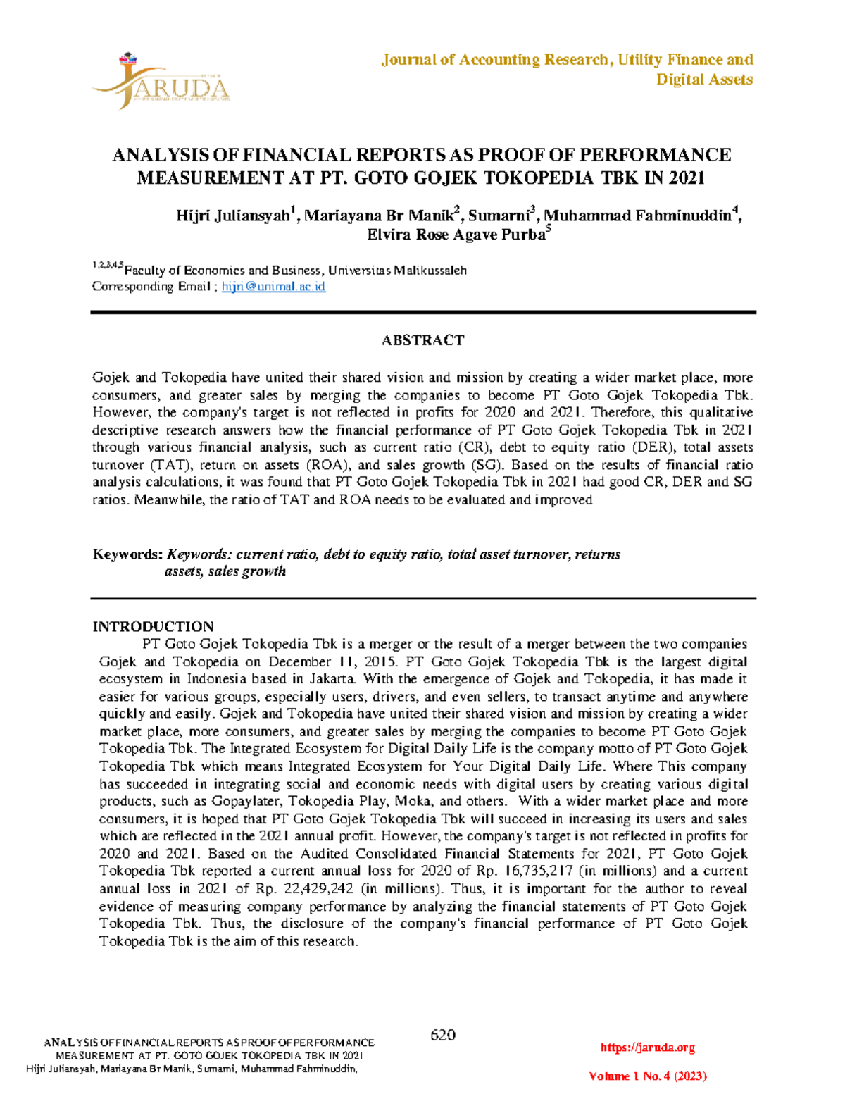 Analysis OF Financial Reports AS Proof OF Performa - Digital Assets ...