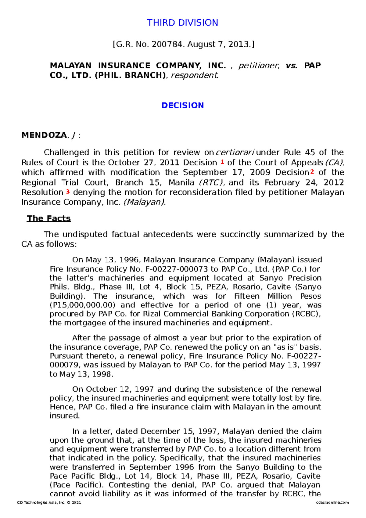 29 G.R. No. 2007 84 - Malayan Insurance Co., Inc. v. PAP Co., Ltd ...