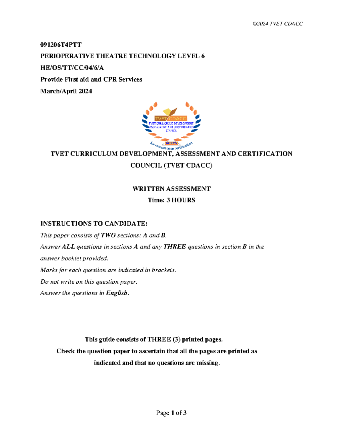 Perioperative level 6 Provide First Aid services March 2024 series ...
