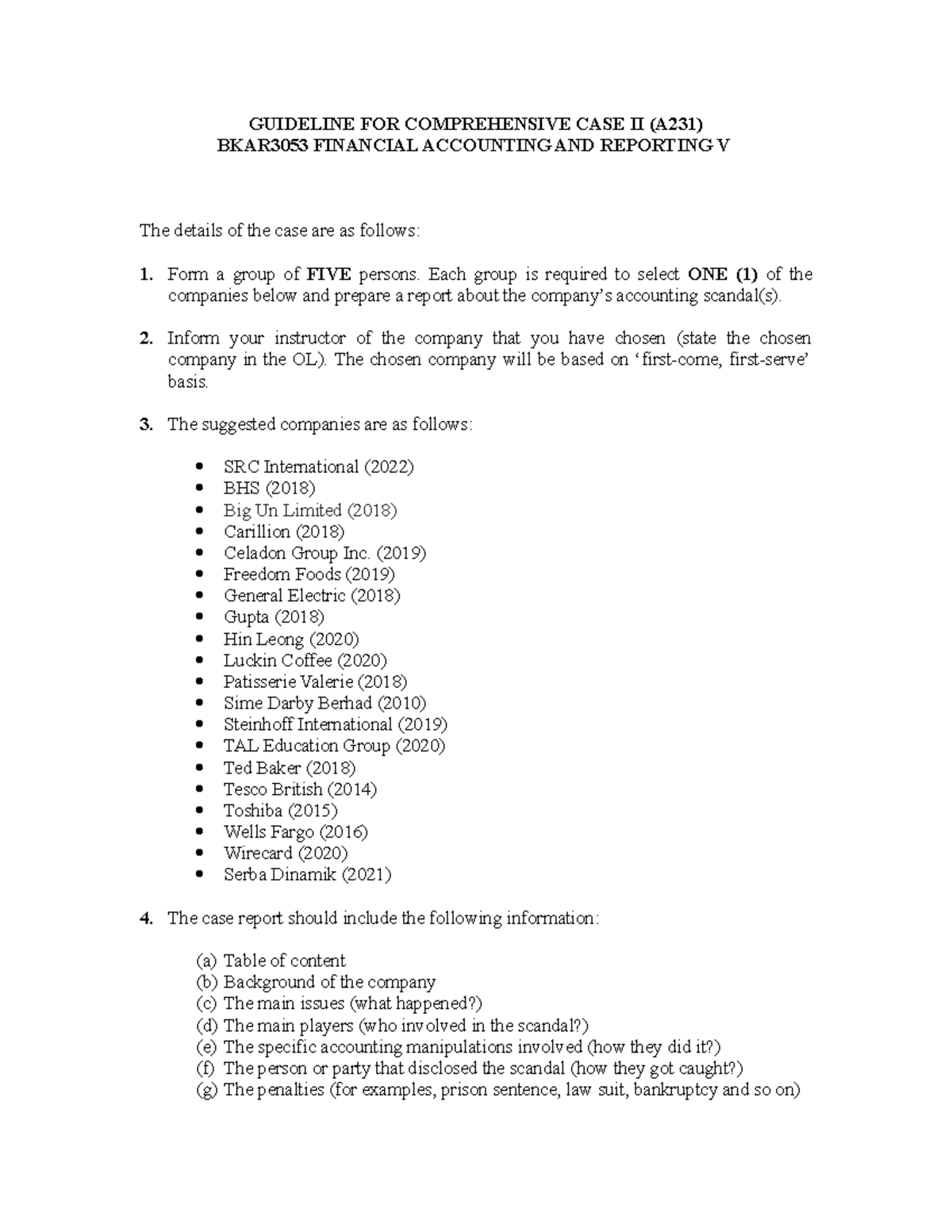 A231 Comprehensive Case 2 Guideline - GUIDELINE FOR COMPREHENSIVE CASE ...