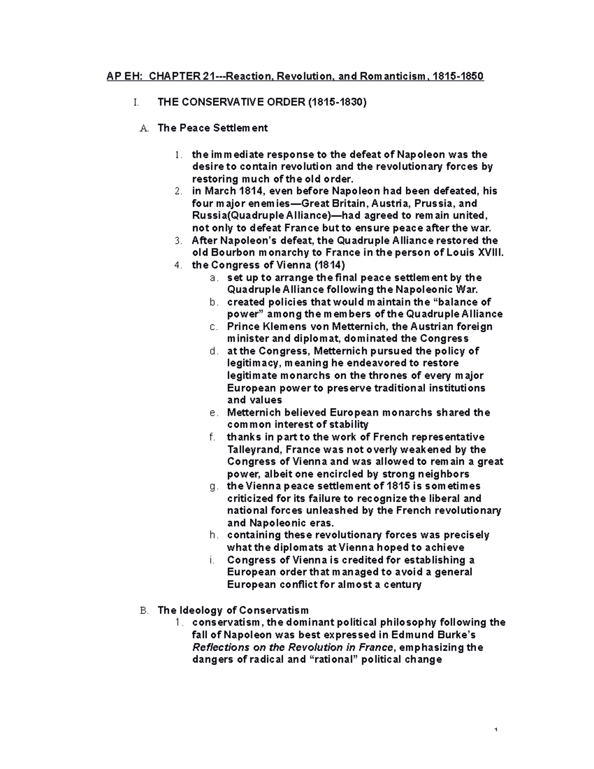 AP EH CH 21 Notes - …….. - AP EH: CHAPTER 21-Reaction, Revolution, and ...