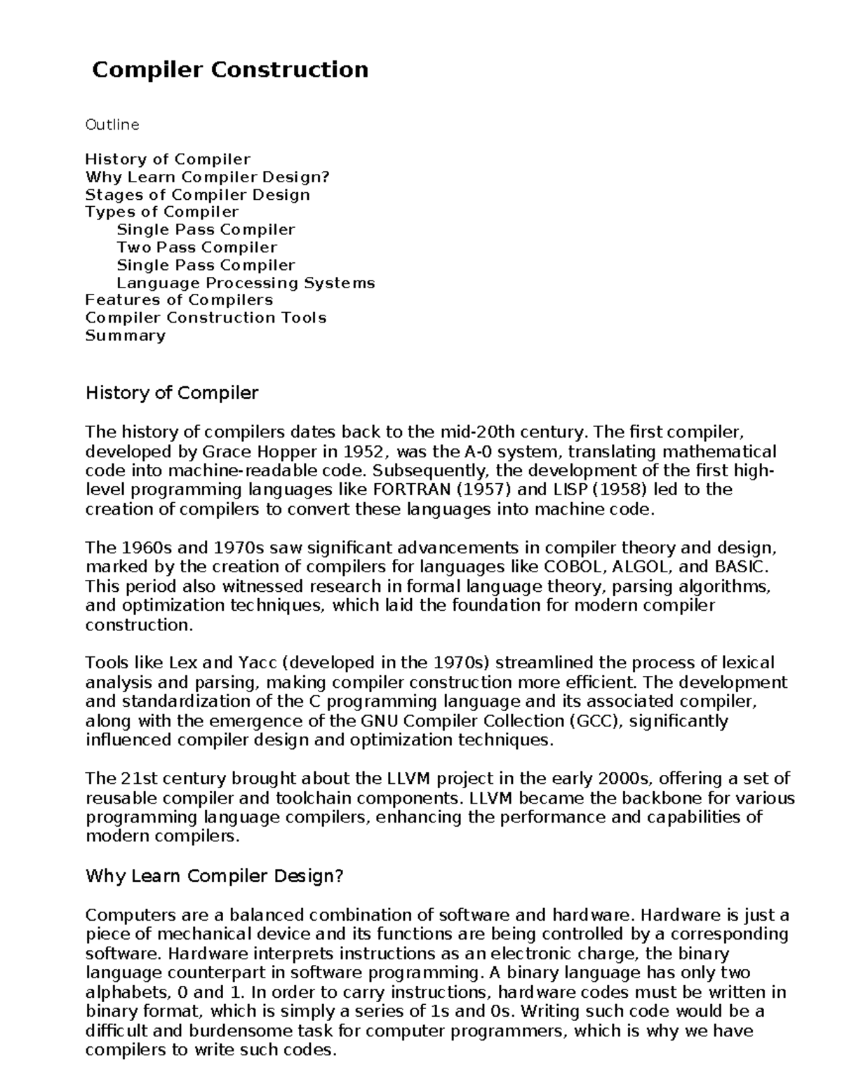 Compiler construction for web program and software development in ...