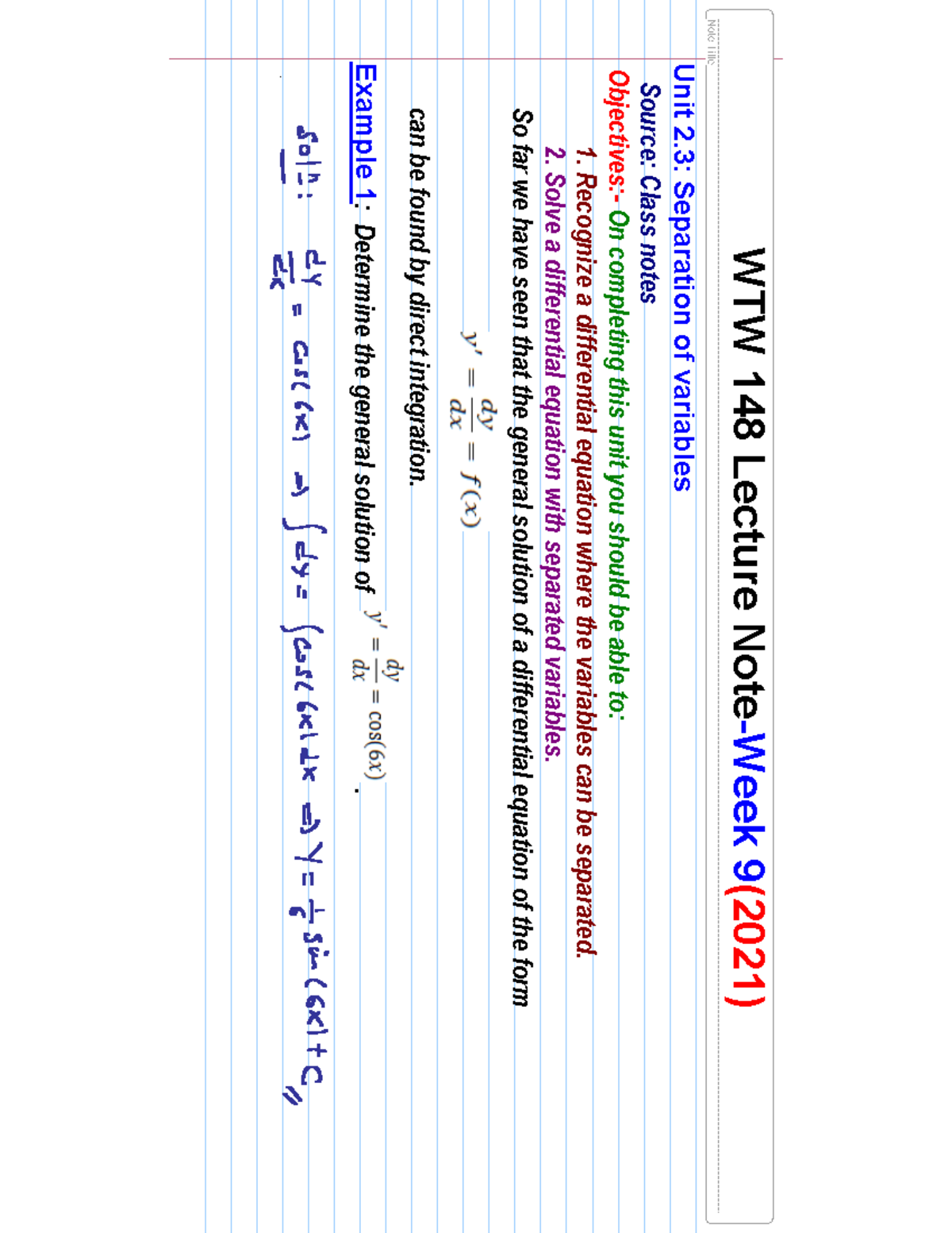 WTW 148 Lecture Note - WTW 148 Lecture Note -Week 9 Unit 2: Separation ...