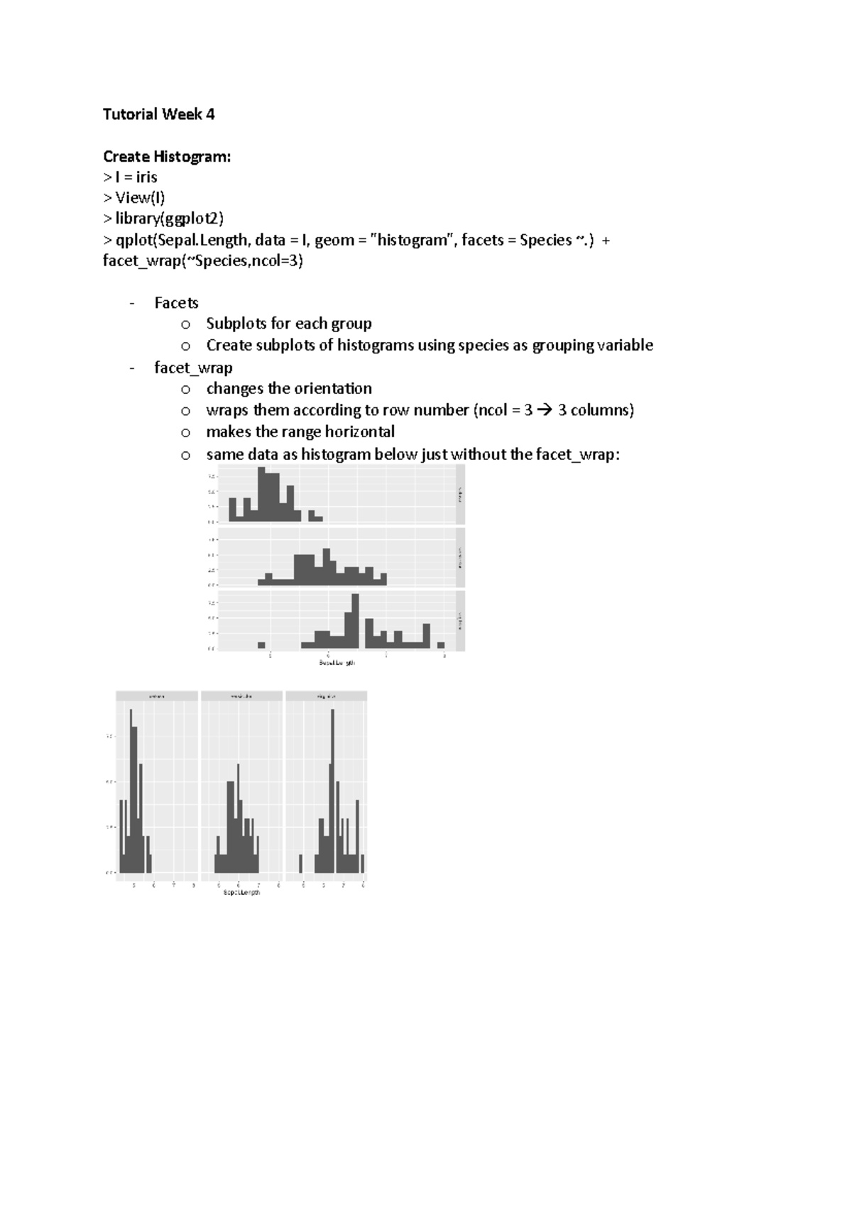 Tutorial Week 4 - ) + facet_wrap(~Species,ncol=3) Facets o Subplots for ...