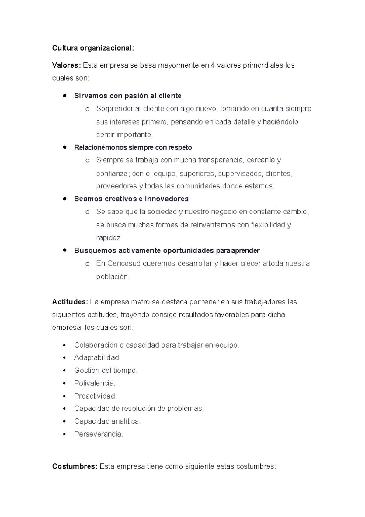 Punto 3 - fghjklñ - Cultura organizacional: Valores: Esta empresa se ...