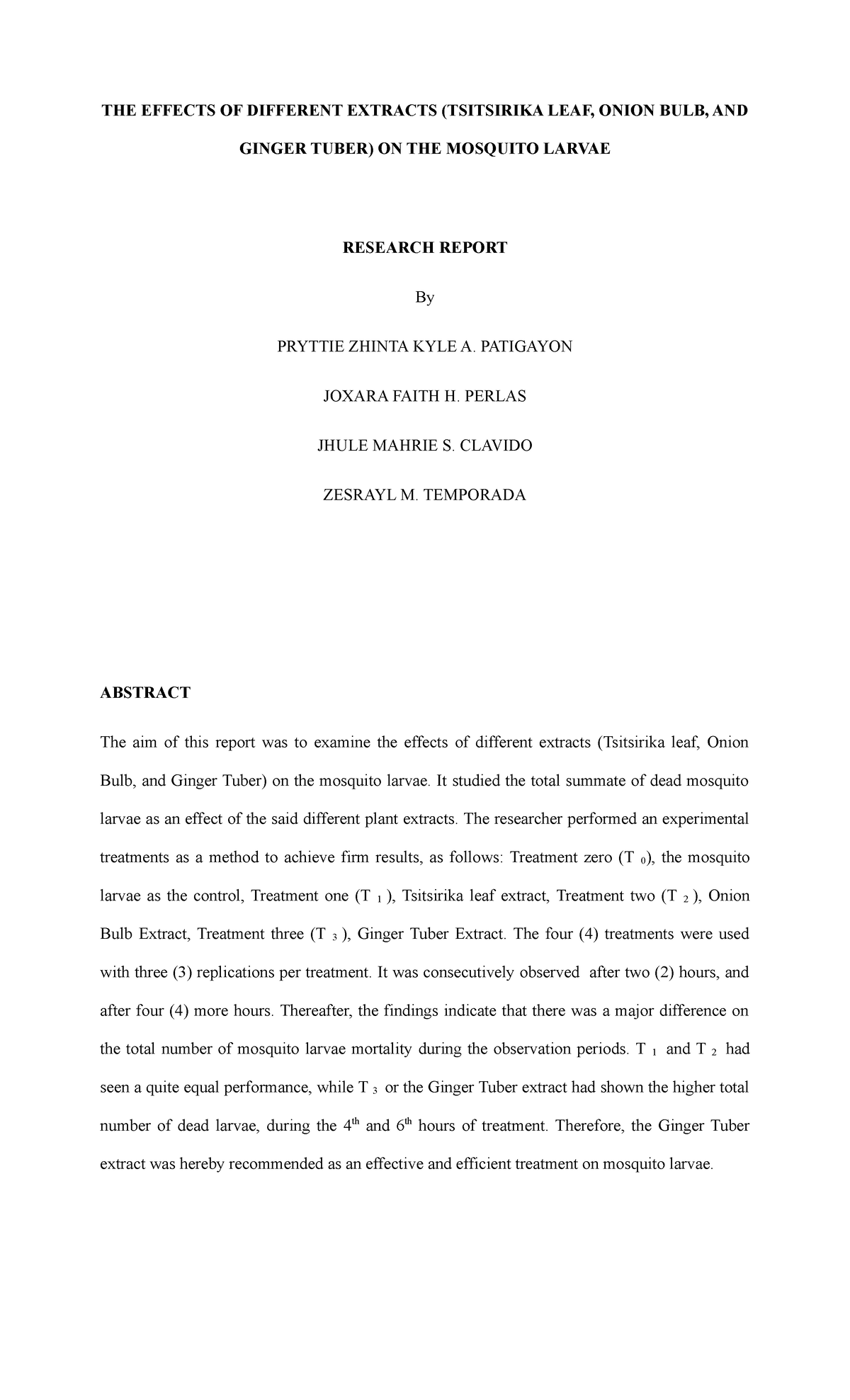 Research Report- Effect of Different Extracts - THE EFFECTS OF DIFFERENT EXTRACTS (TSITSIRIKA ...
