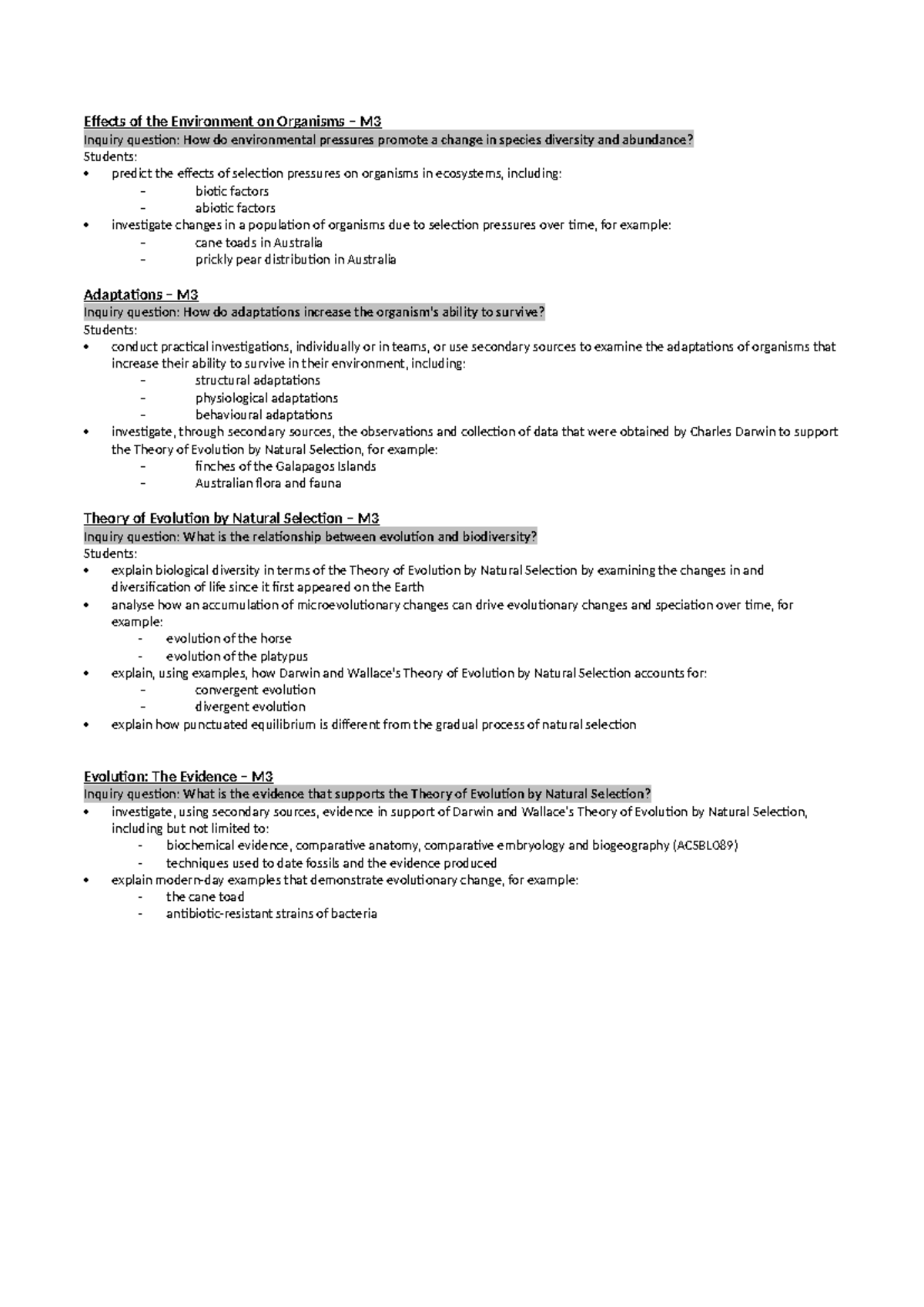 Biology Module 3: Biological Diversity - Effects of the Environment on ...