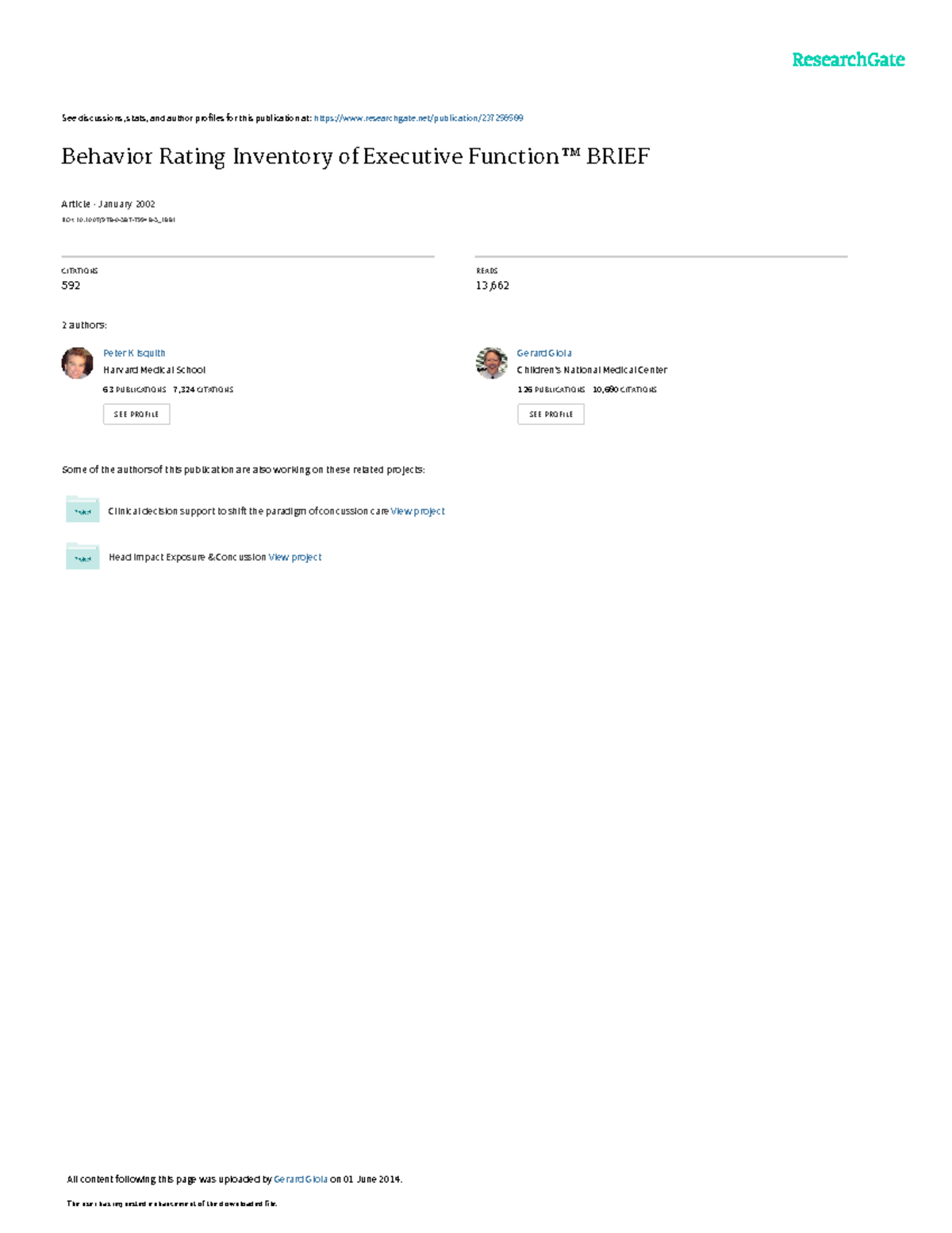 Behavior Rating Inventory of Executive Function BR - See discussions ...