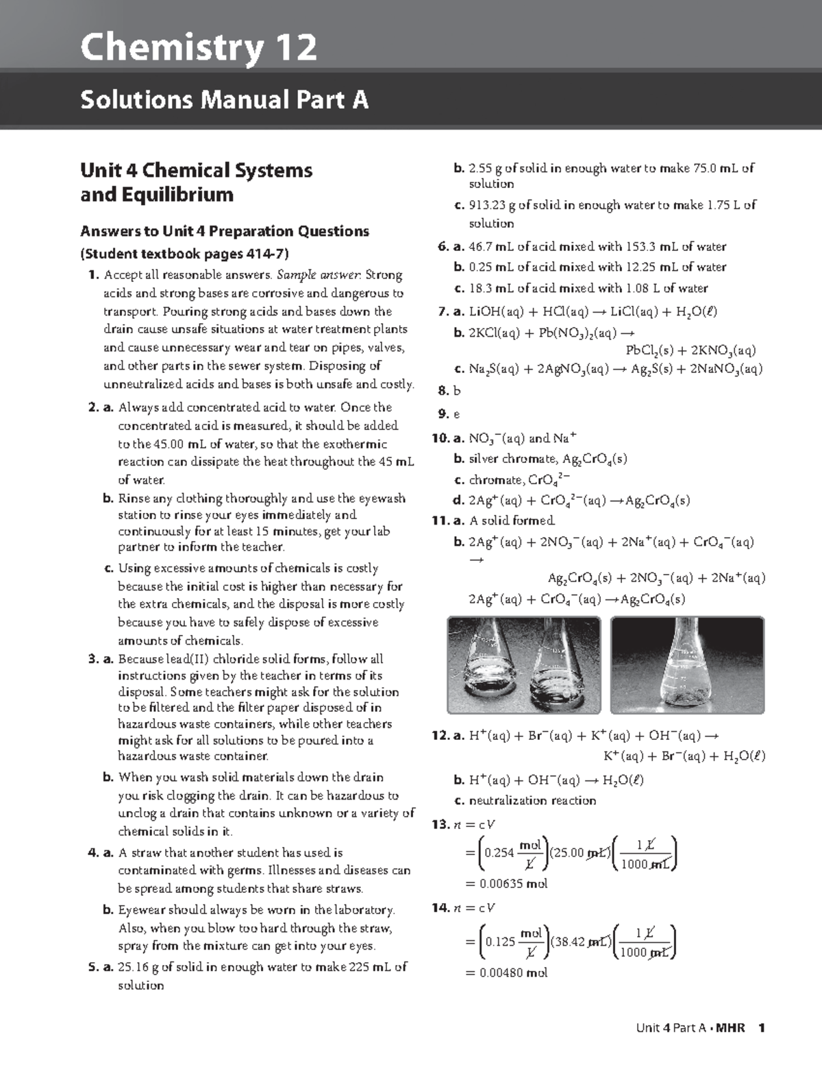Unit 4 Part A - Unit 4 Chemical Systems and Equilibrium Answers to Unit ...