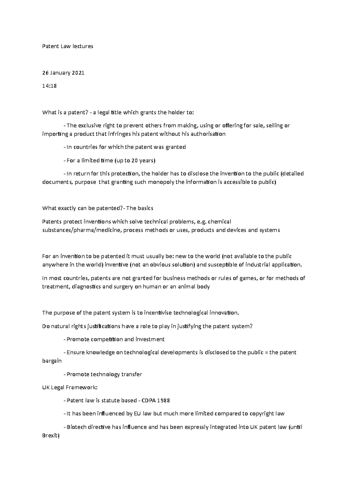 Patent Law lectures - Lecture notes all of them - Patent Law lectures ...