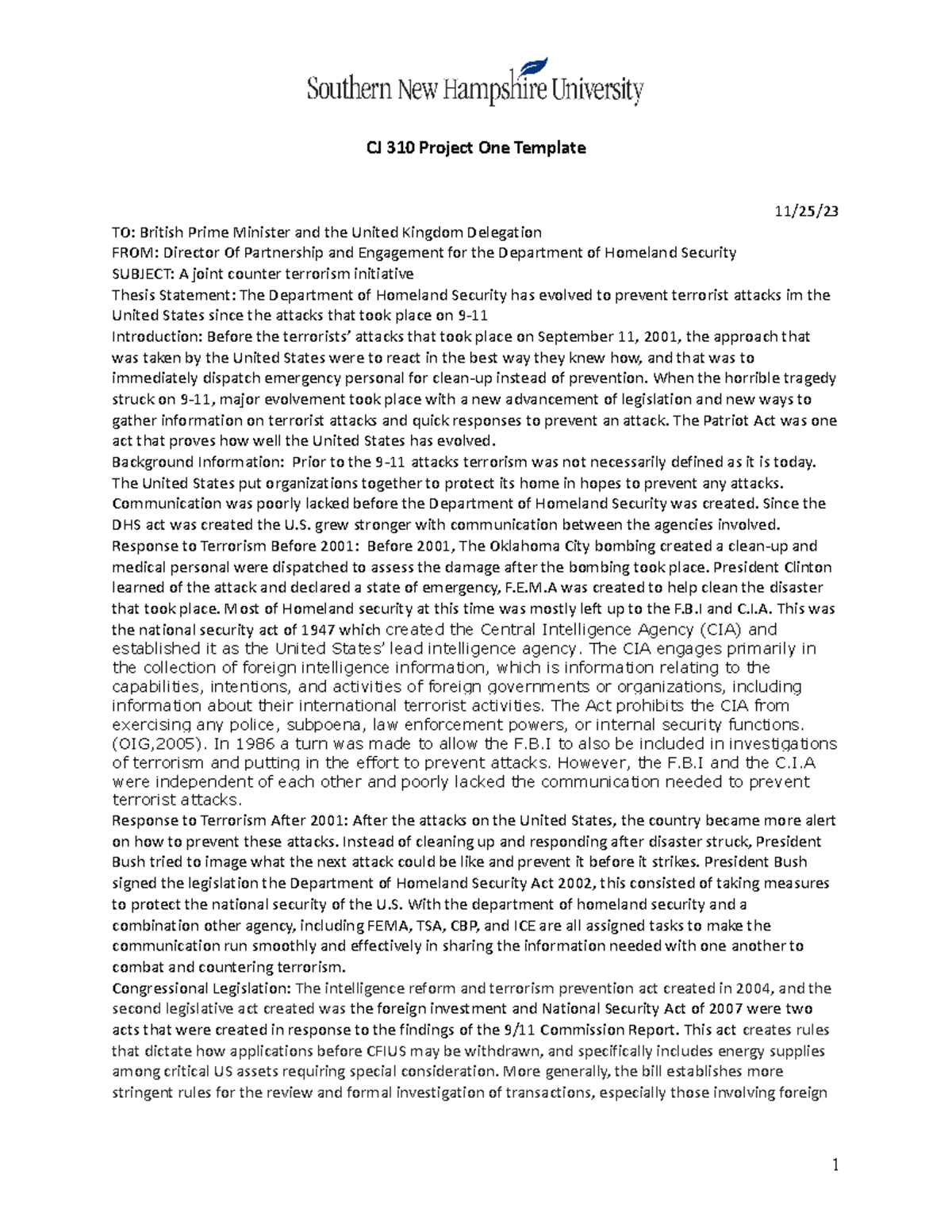 Project One Template - CJ 310 Project One Template 11/25/ TO: British ...