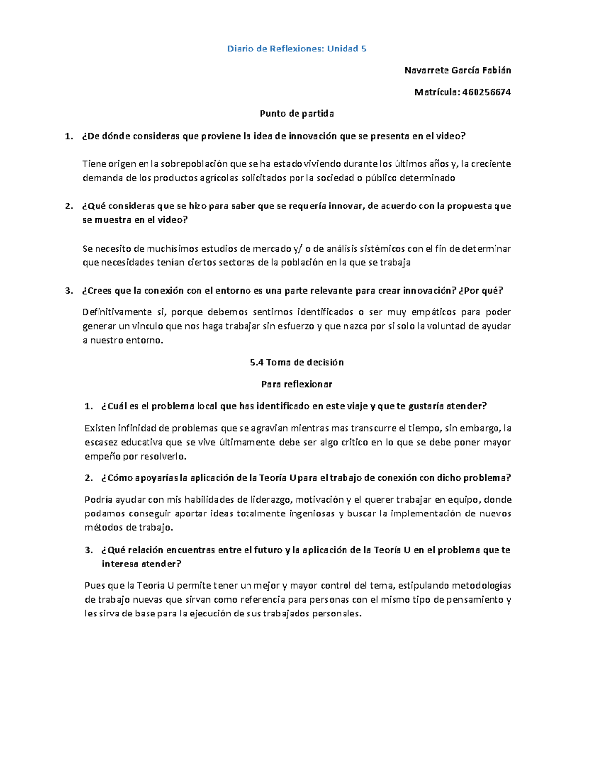 Diario de Reflexiones U5 - Diario de Reflexiones: Unidad 5 Navarrete GarcÌa Fabi·n **MatrÌcula ...