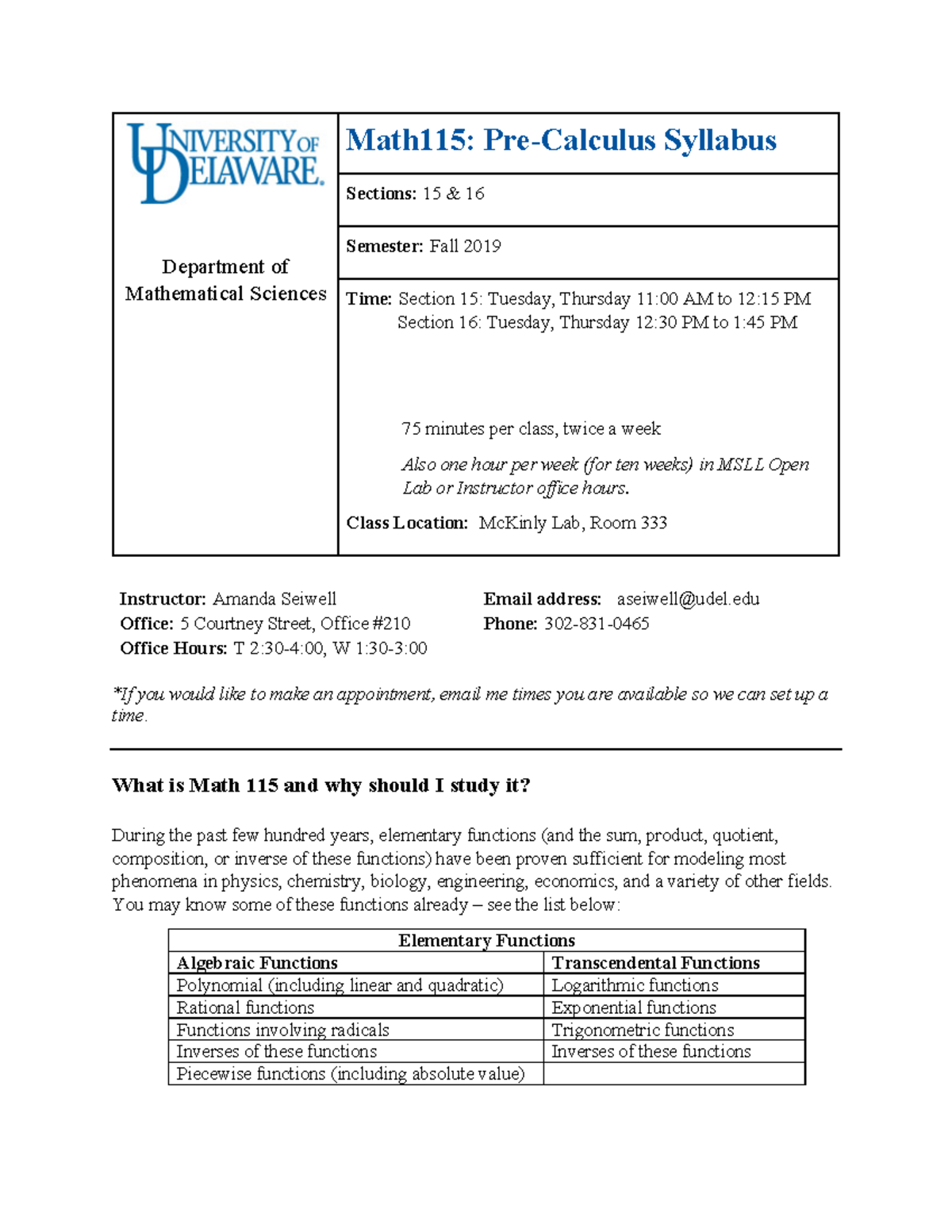 M115 Syllabus F19 Seiwell - Warning: TT: undefined function: 32 Department of Mathematical ...