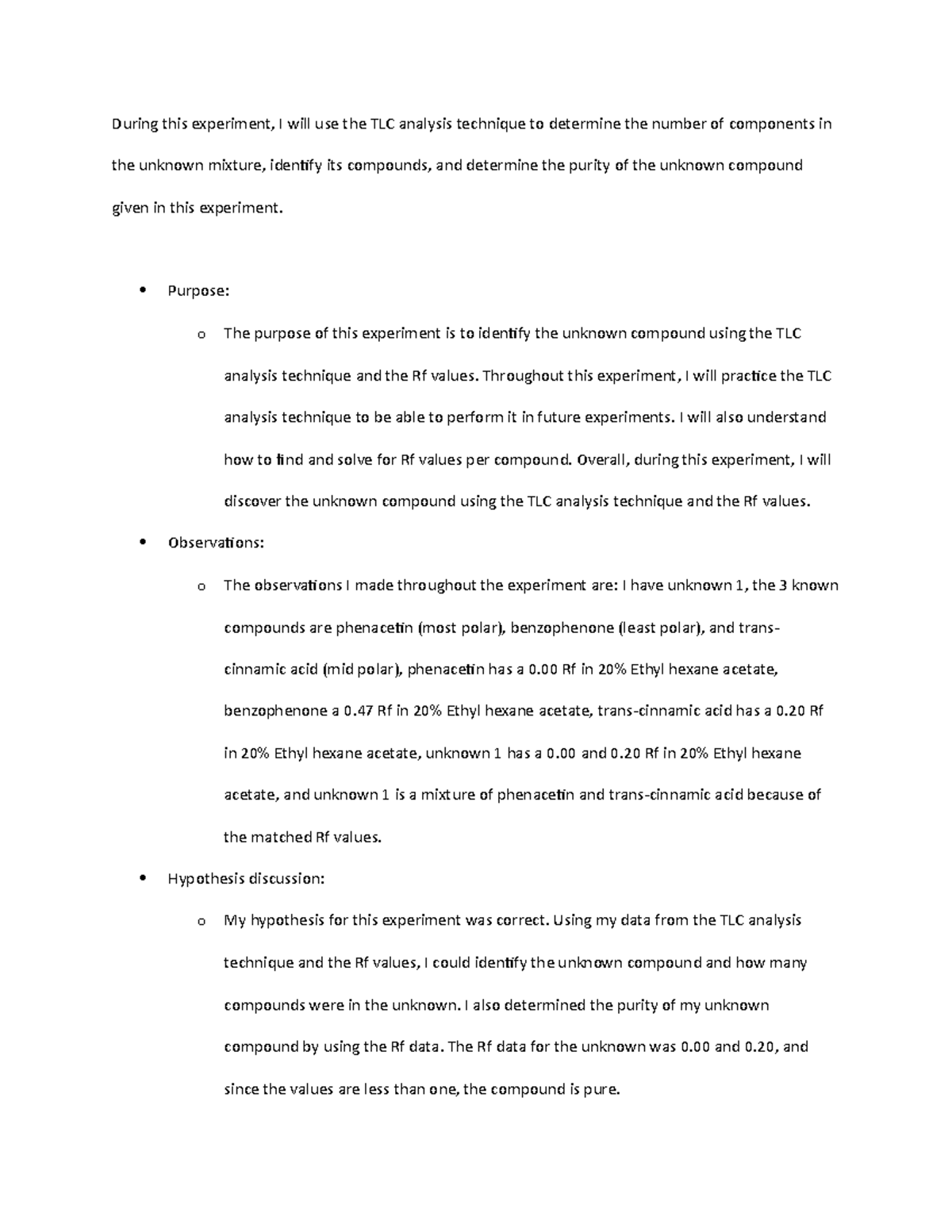 TLC1 Thin Layer Chromatography - During this experiment, I will use the ...